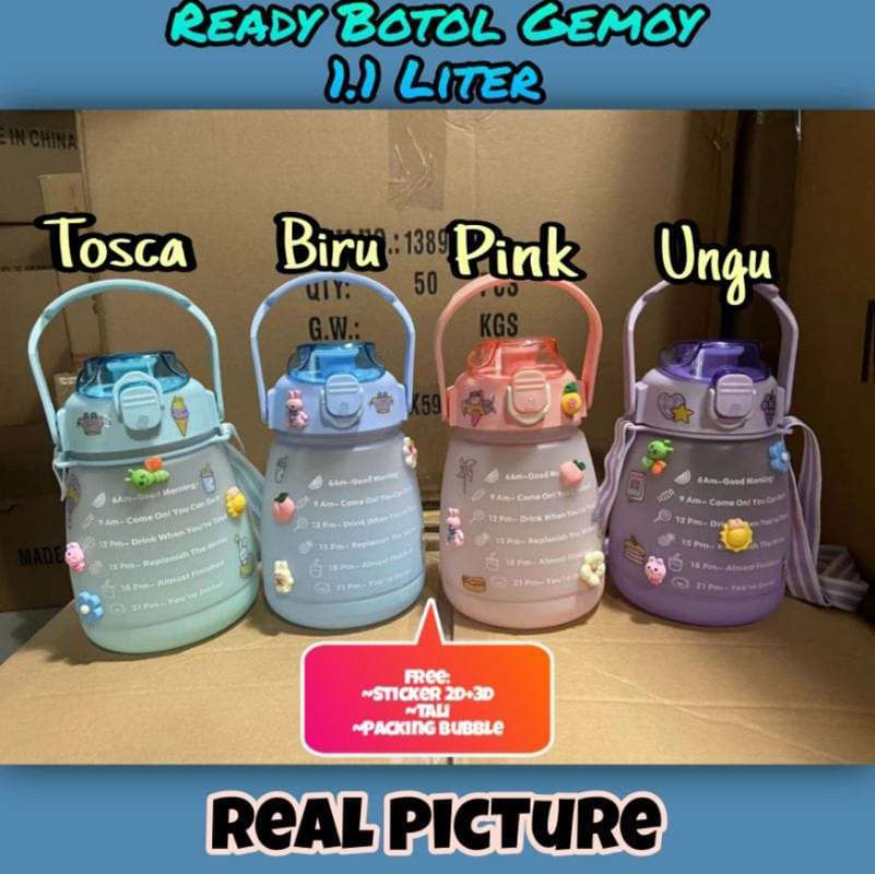 Jual Botol Minum Viral Jumbo Tritan Gembul Gemoy Pastel Motivasi Anak ...