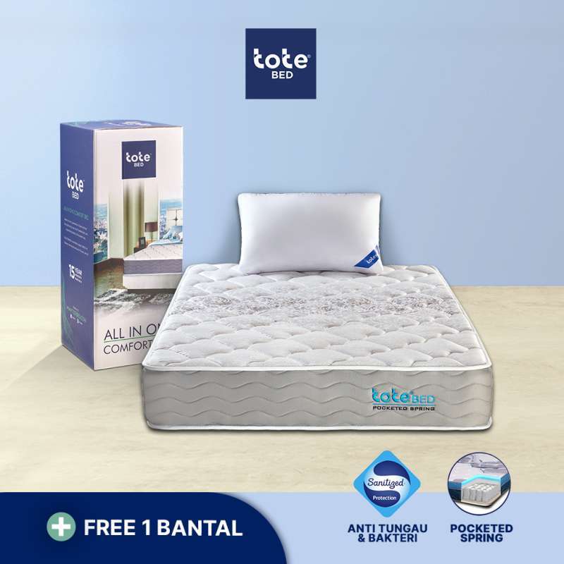 Promo Tote Bed Kasur Pocketed Spring 140 x 200 Putih Diskon 17% di ...