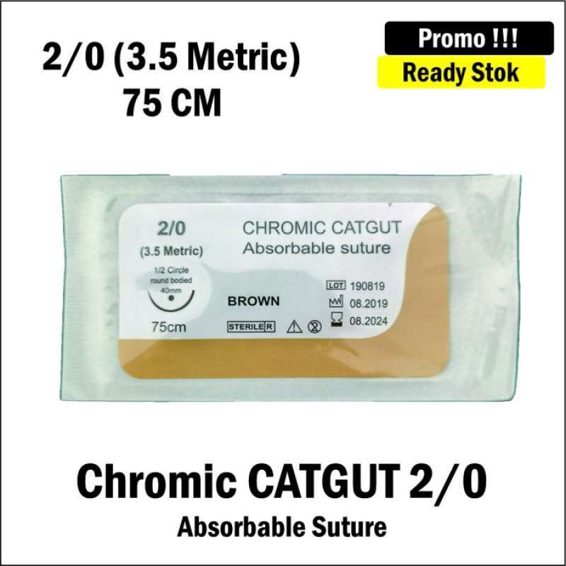 Jual Benang Chromic Catgut 2/0 Onemed + Jarum L Absorbable Suture 1 Pc ...
