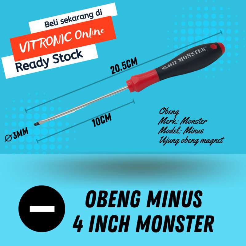 Jual Obeng Minus 4 inch Monster Diameter 3mm Panjang Besi 10cm Magnet ...