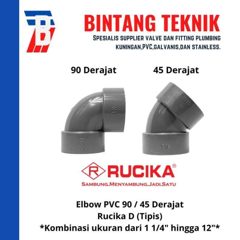Jual Elbow / Knee PVC Rucika 1 1/2 Inch D (Tipis) 90 / 45 Derajat - 90 ...