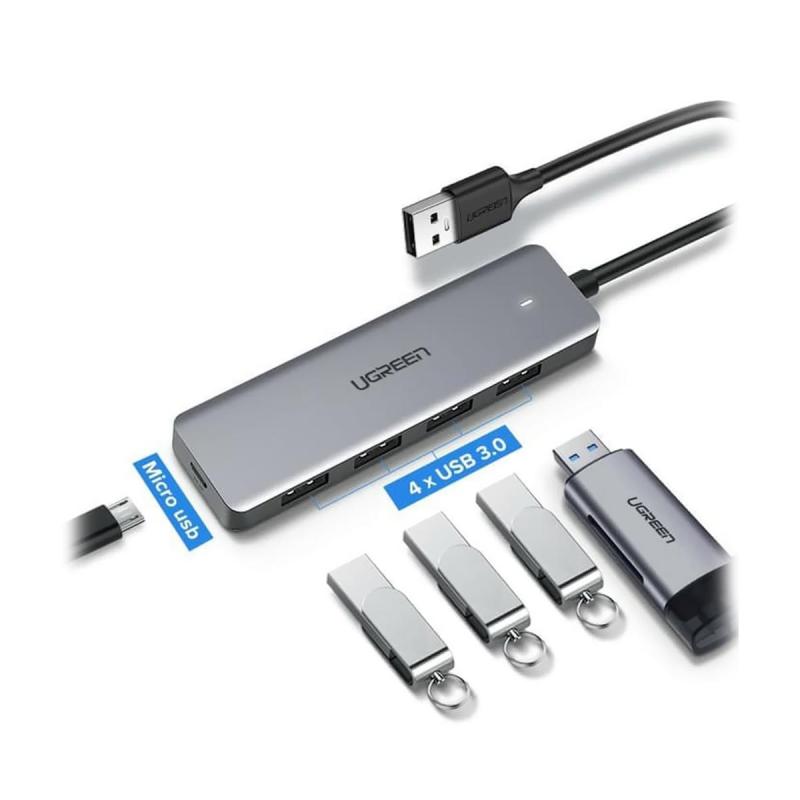 Jual Ugreen 50985 USB Metal Plate Slim USB Hub [4 Port/ 3.0] - Grey di ...