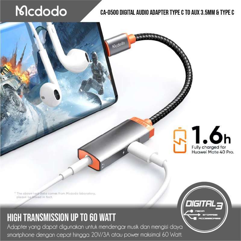 Jual Mcdodo Ca-0500 Splitter Audio Jack 3.5mm Aux + Type C Pd 60w ...