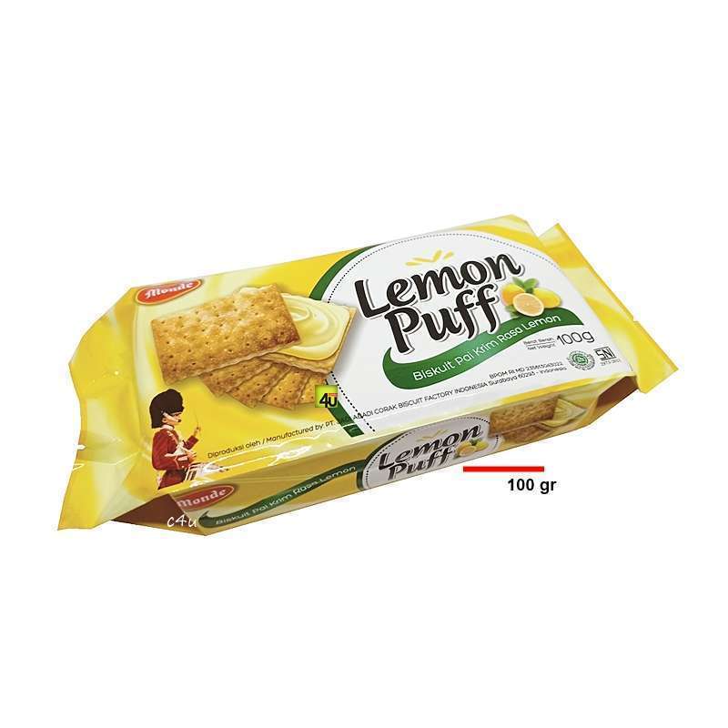 Jual Monde biskuit pai krim lemon puff/choco puff 100 gr di Seller thio ...