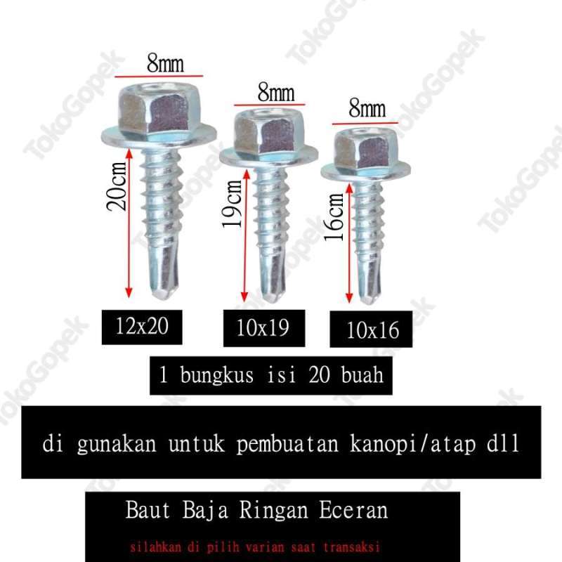 Jual Sekrup Baja Ringan 10x19/10x16/12x20 - Baut Baja Ringan Kuat & Tajam - 10x16 Di Seller ...