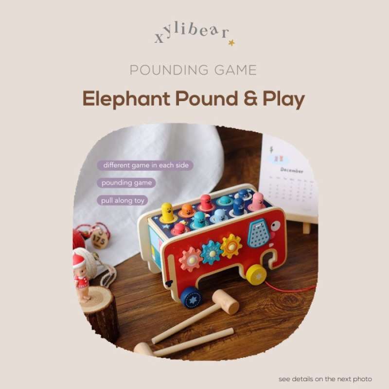 Jual Elephant Pound and Play Game - Push Pull - Wooden Toys hitting ...