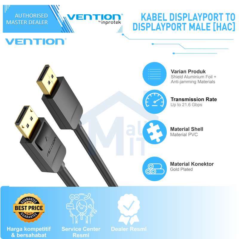 Jual Vention Kabel Displayport Display Port 4k 60hz High Speed 21 Gbps ...