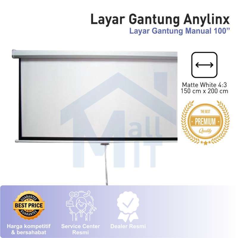 Jual Layar Gantung Proyektor Projector Anylinx 100 Inci 4:3 2 M X 1.5 M ...