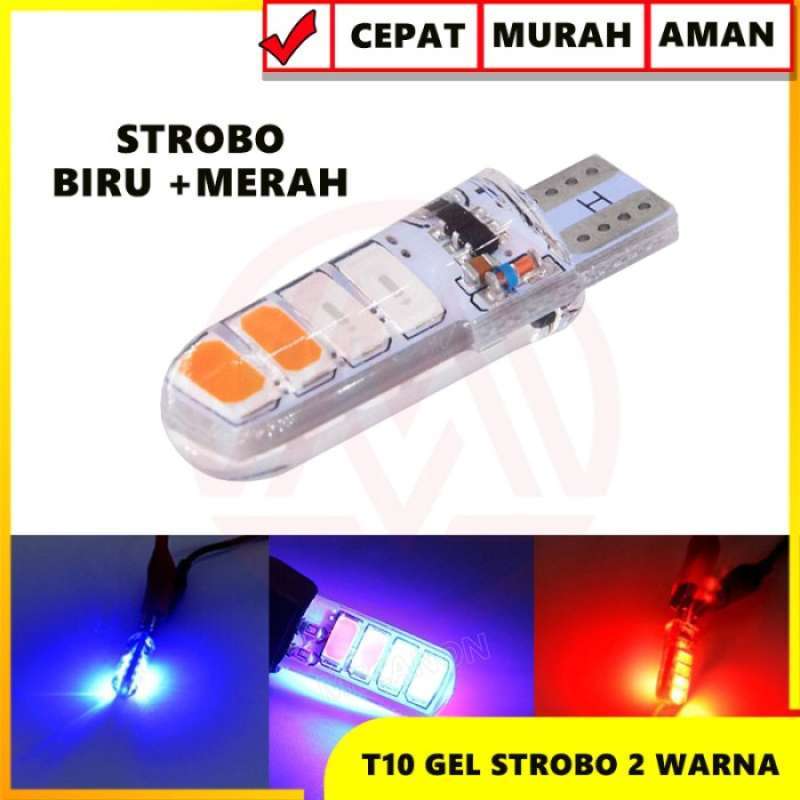 Jual LAMPU LED MOBIL T10 STROBO BIRU MERAH LAMPU POLISI T10 GEL STROBE ...