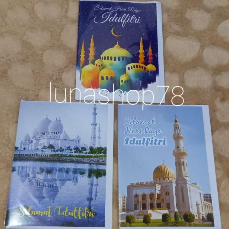Jual Kartu ucapan Selamat Lebaran Idul Fitri nuansa biru 12x16.5 cm di ...