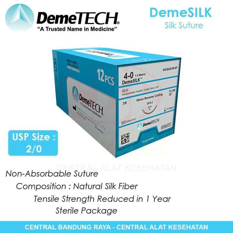 Jual DEMETECH DemeSILK Silk Braided Sutures | Ukuran 2/0 | Isi 12 pcs ...