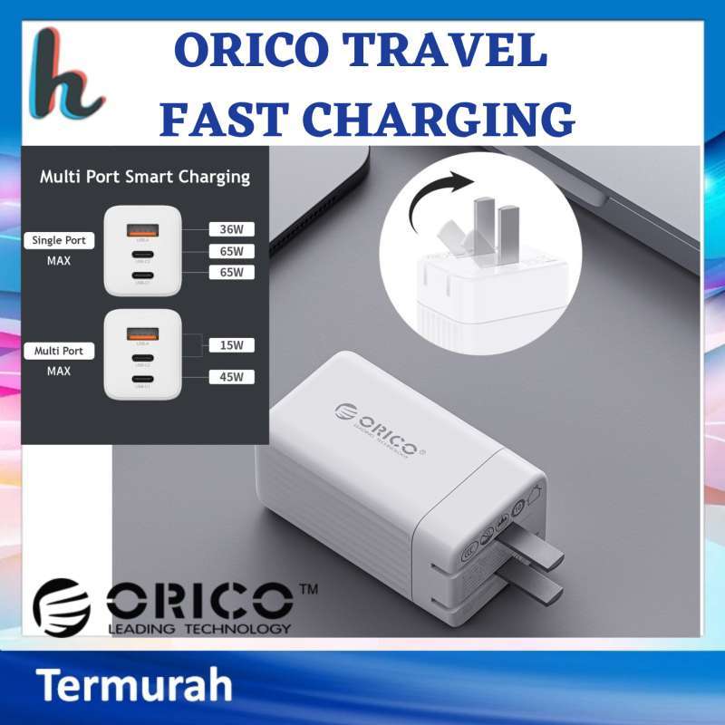 Promo ORICO TRAVEL FAST CHARGING GAN 65W | ADAPTOR 2 USB TYPE C & 1 USB QC4.0 Diskon 4% di ...