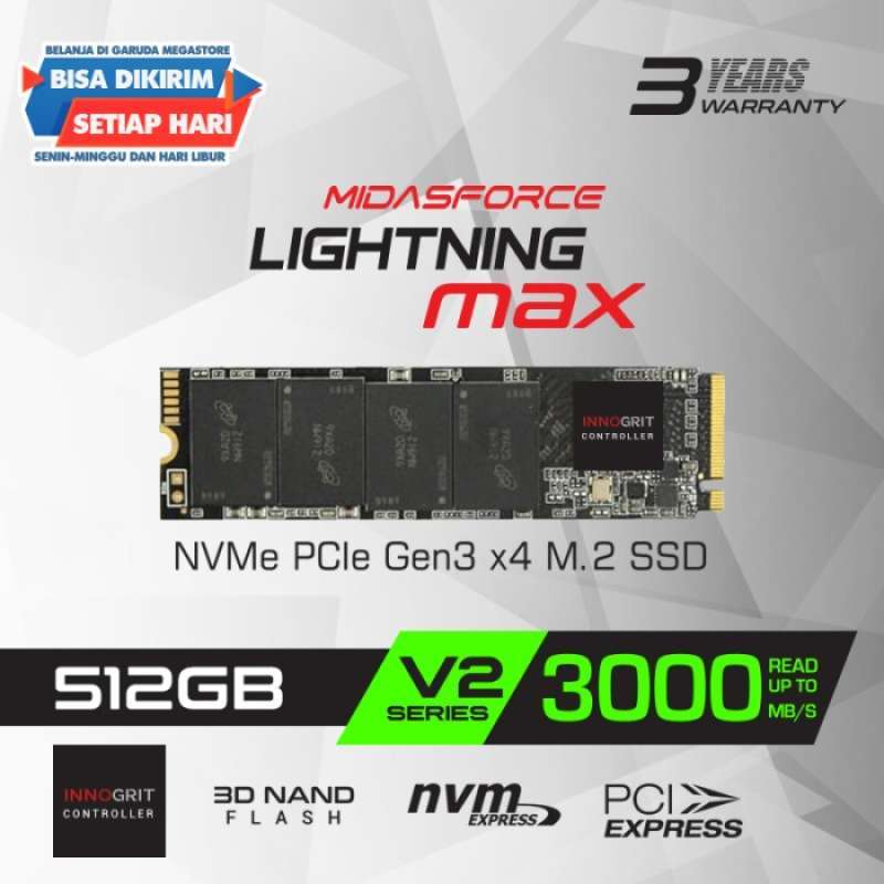 Promo Nvme M.2 512Gb 3000 Midasforce Lightning Max Ssd Nvme M.2 Pcie ...