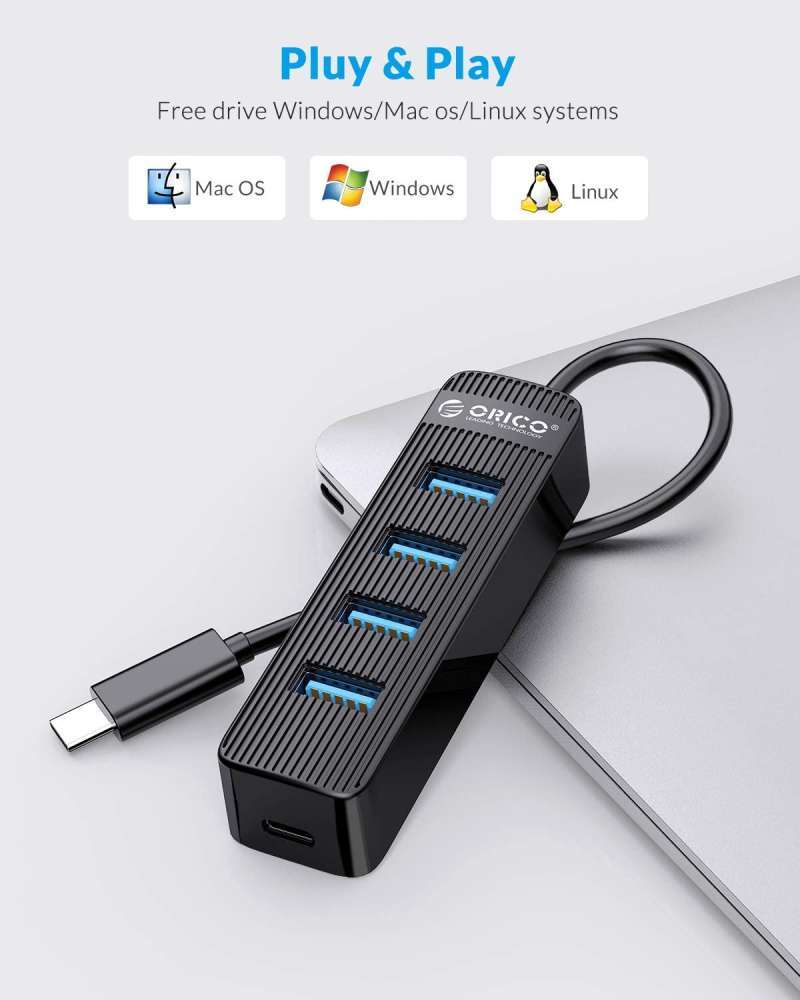 Jual Orico USB HUB 4 Port with Power Supply USB Type C for Windows and ...