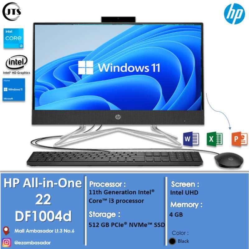 Jual HP All IN ONE PC 22 DF1004D i3-1115G4 4GB 512GB NVMe FHD FREE ...