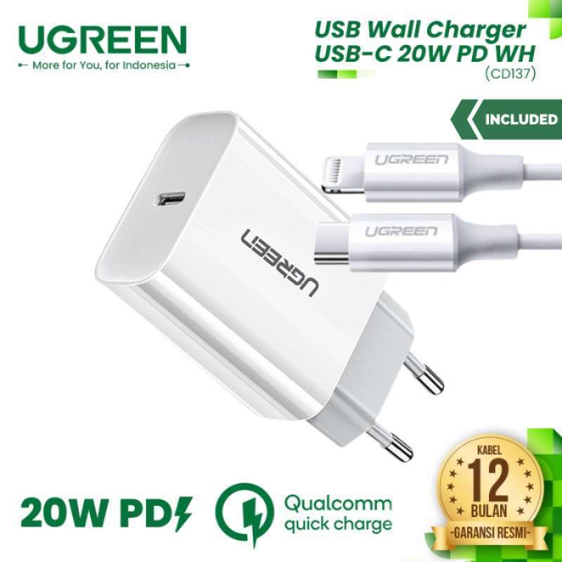 Jual Ugreen Charger PD 20W Fast Charging Kepala Adaptor HP With Kabel ...