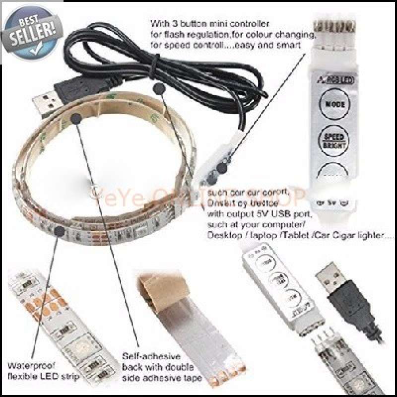 Jual Mood Light Led Strip 5050 RGB 1M with USB Controller - White G637 di Seller Rumahbarangg ...