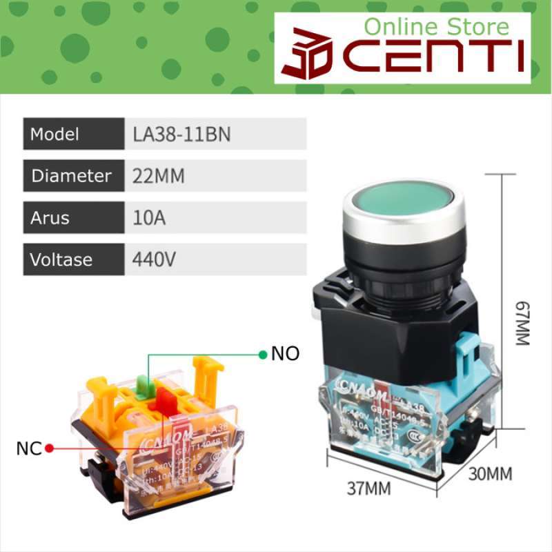 Jual Push Button LA38-11 440V 10A Flat Buttton Switch 22mm Self Reset NO NC - Merah di Seller ...