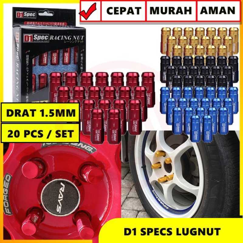 Promo LUGNUT D1 SPEC 1.5 MERAH GOLD BIRU HITAM / LUG NUT D1 SPEC BAUT ...