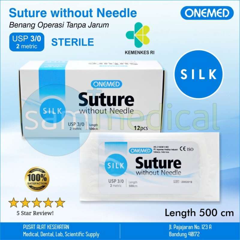 Jual OneMed Benang Operasi / Surgical Suture Benang Silk 3/0 @pcs di ...