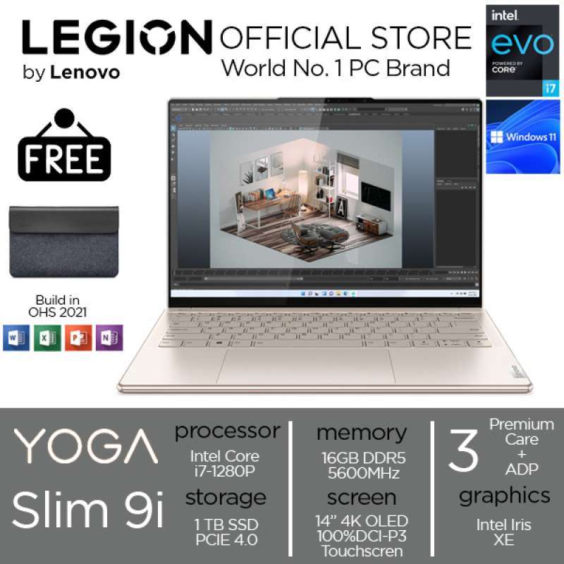 Promo Lenovo Yoga Slim 9 14IAP7 06ID Intel I7 1280P 16GB 1TB SSD 4K TouchScreen WIN11 OHS