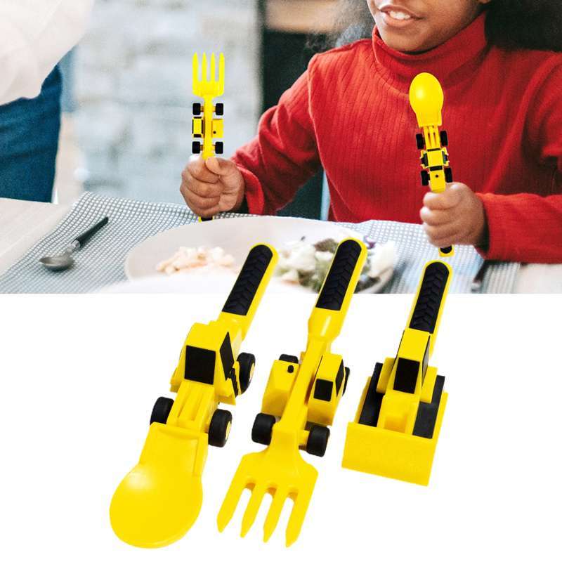 Jual 1 Set Cutlery Set Anti-slid Handle Multi-use PP Bulldozer Shape ...