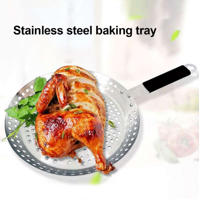 Jual Stainless Steel Round Oil Draining Barbecue Roast Chicken Tray ...