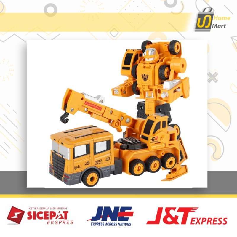 Promo Mainan Anak Mobil Robot Kuning Transformer Truck Crane Action ...
