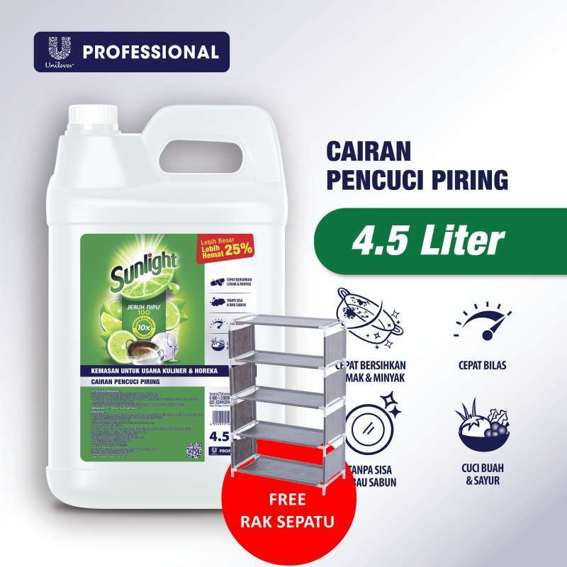 Jual [FREE RAK SEPATU] Sunlight Professional Sabun Cuci Piring Cair Jeruk Nipis 4.5 L Jerigen di ...