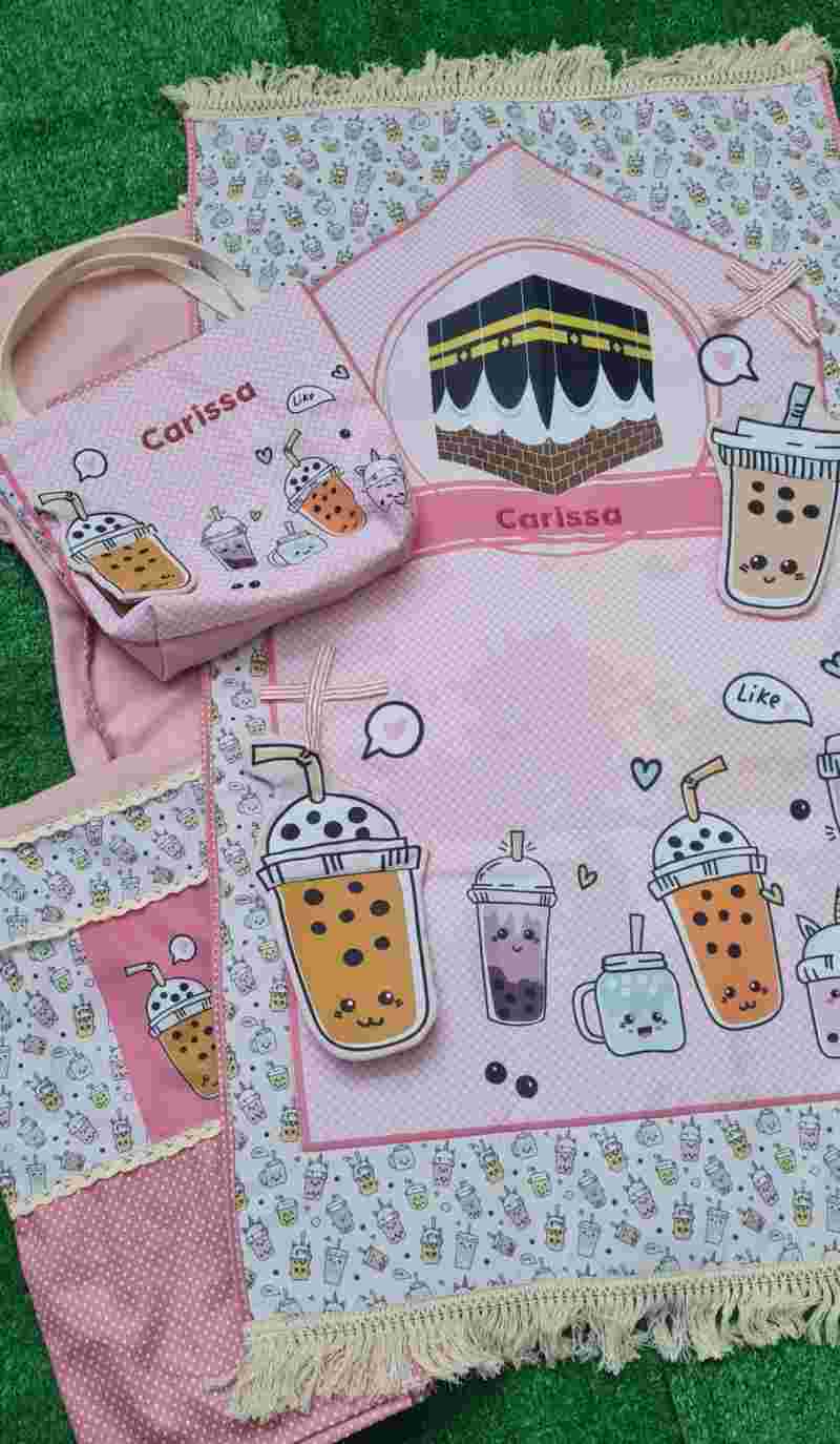 Jual Lovelana Custom Mukena 2in1 dan Sajadah 3D motif Boba (free nama ...
