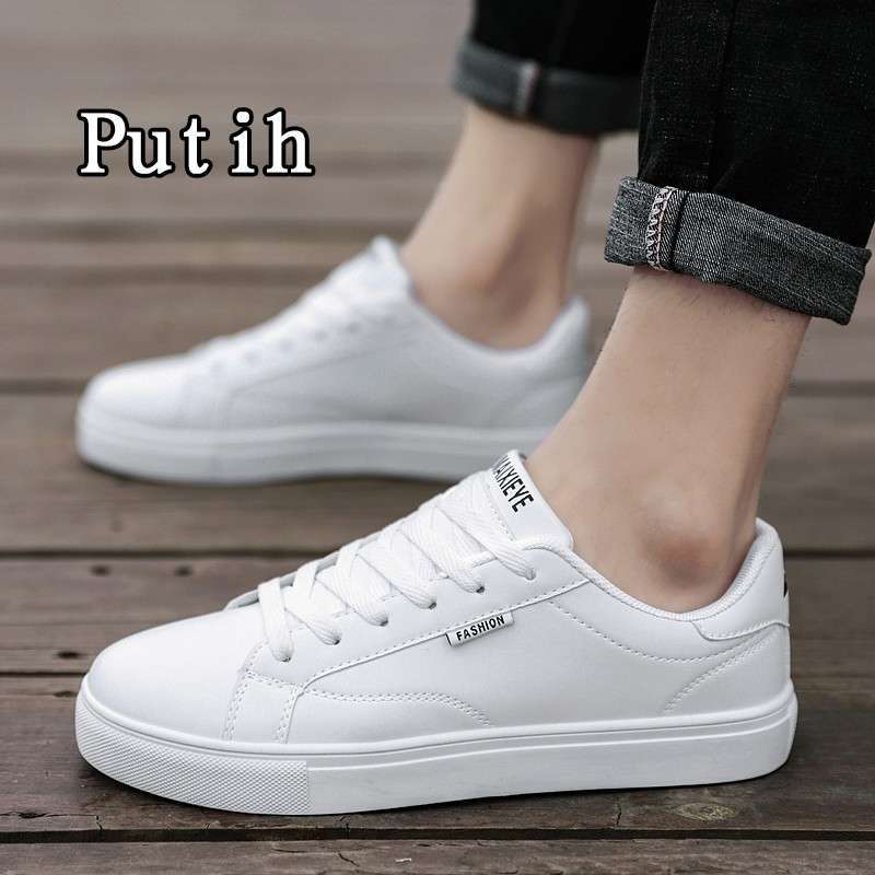 Promo Sepatu Sneaker Pria Polos Warna Putih Sepatu Casual Kulit Sepatu ...