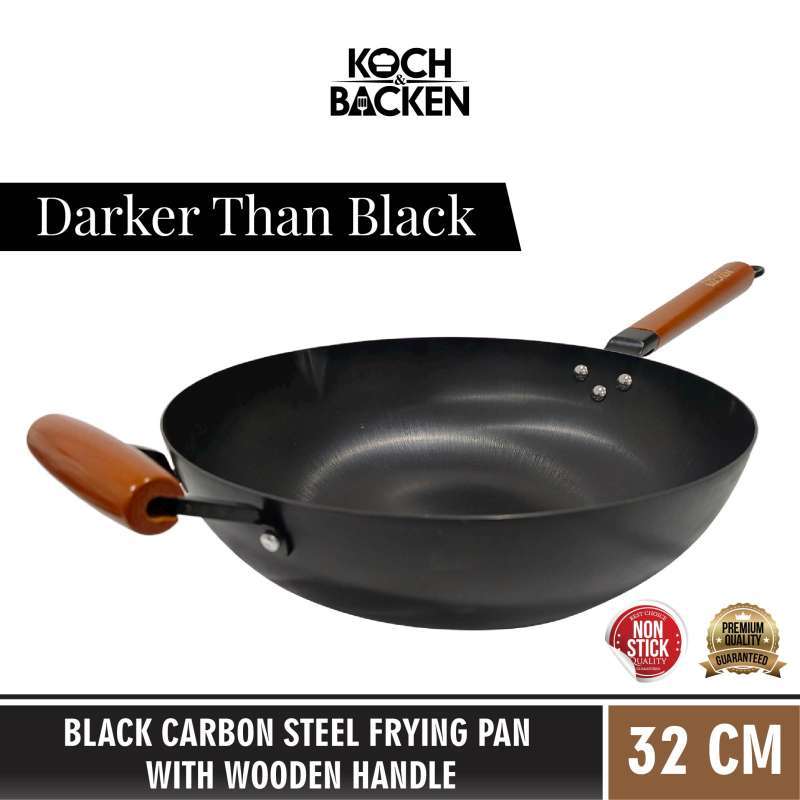 Promo KOCH&BACKEN Black Carbon Nitriding Wok 32cm-Handle Kayu Pre ...