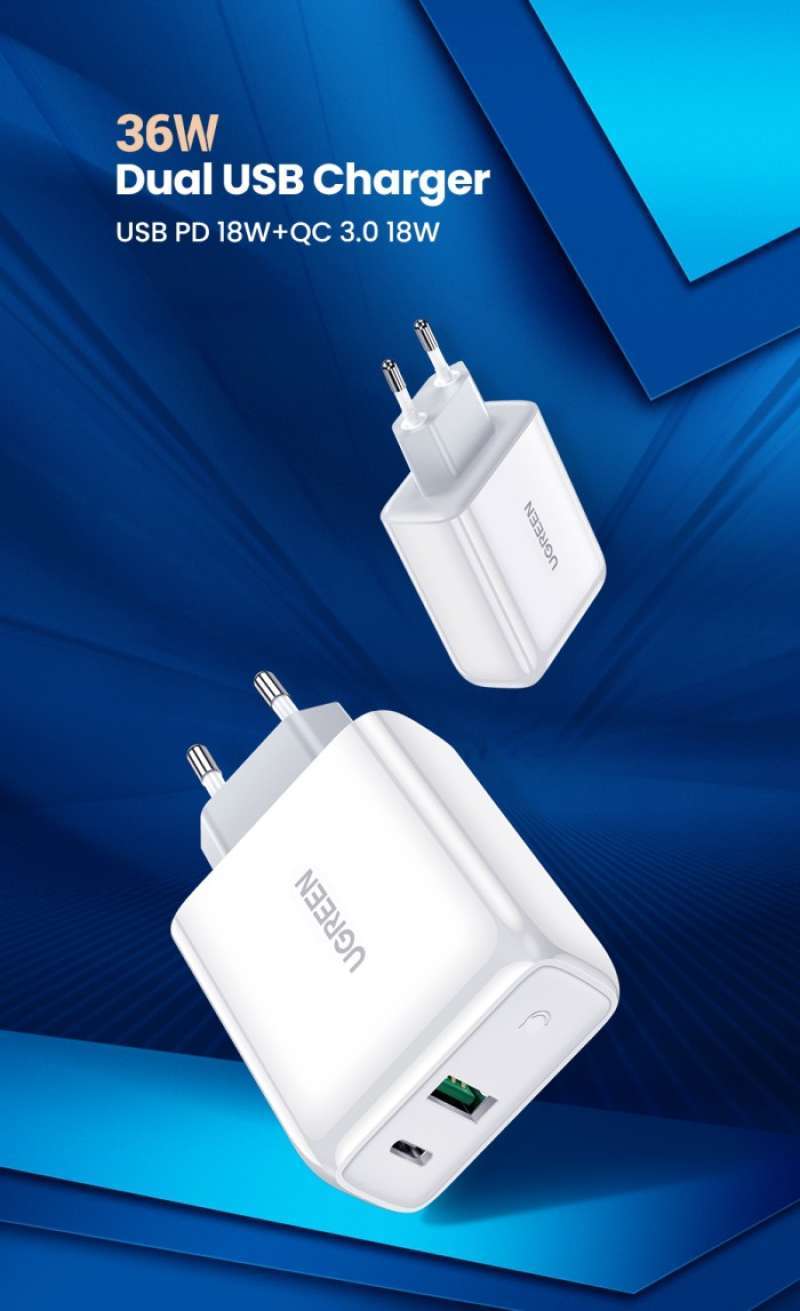 Promo UGREEN Fast Charger 36W Dual Port USB-C/USB-A - CD170 Diskon 19% ...