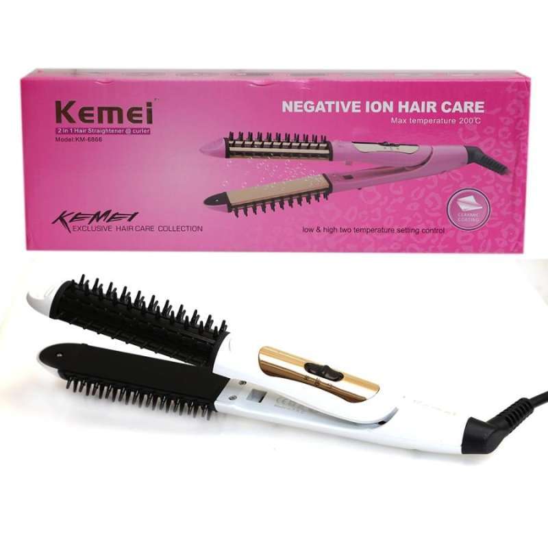Jual Catok Rambut Kemei 2 in 1 KM- 6866 | Lurus dan Ikal ORIGINAL WHITE ...