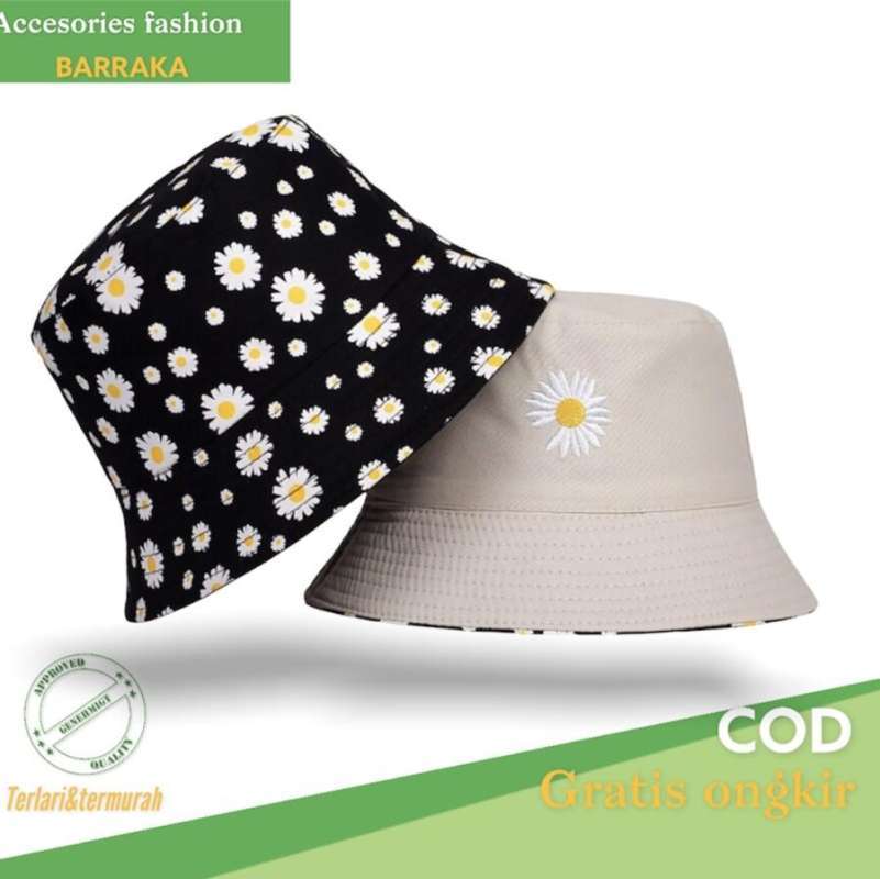 Jual Topi Bucket Dua Sisi Anti Uv Motif Bordir Dan Sablon Bunga Daisy ...