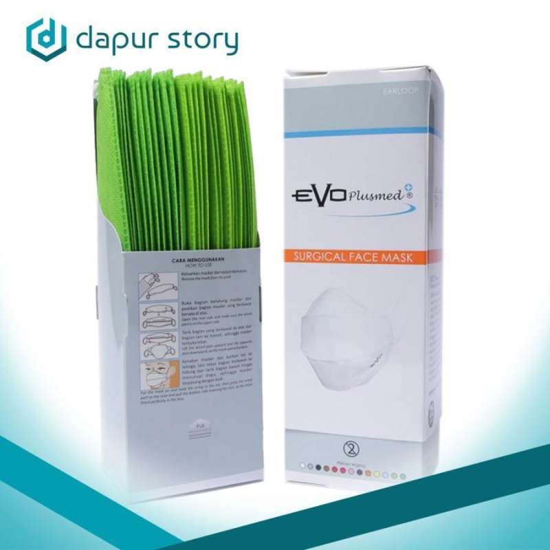 Jual Masker Medis Evo Plusmed 4D Earloop 3ply 1 box isi 25 pcs - Lime ...