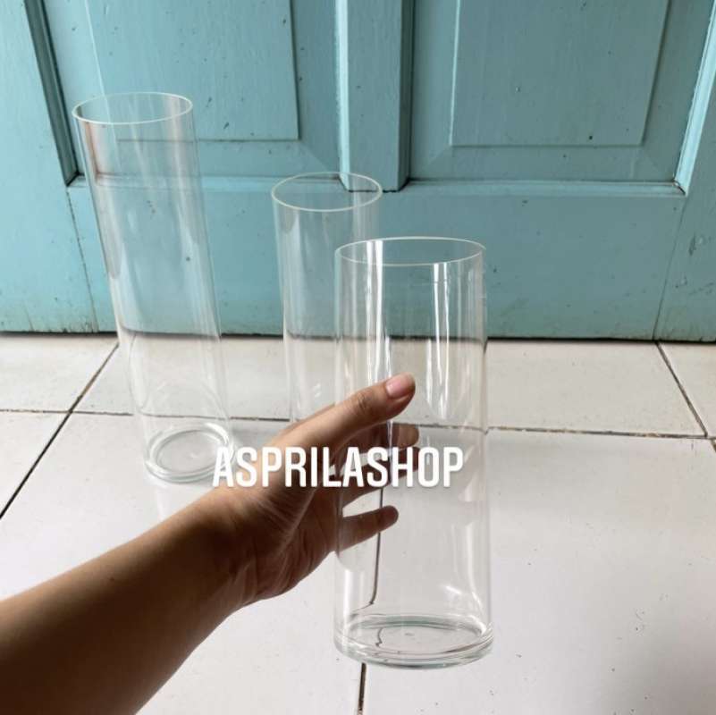 Promo vas bunga tabung kaca tinggi 20cm diameter 8cm murah kembang ...