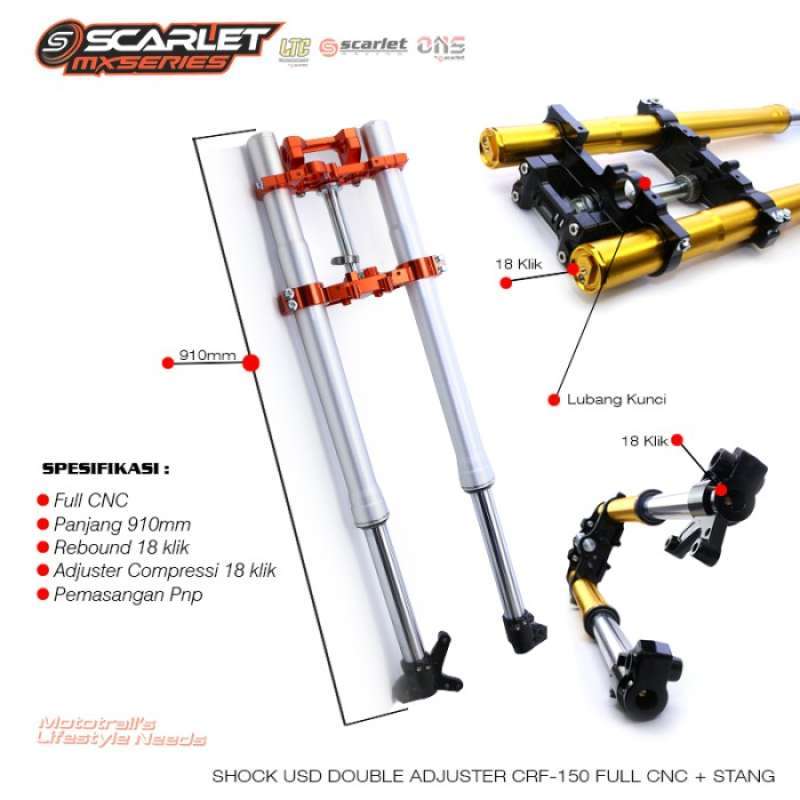 Promo SCARLET RACING Shock USD Double Adjuster CRF 150 Full CNC Plus ...