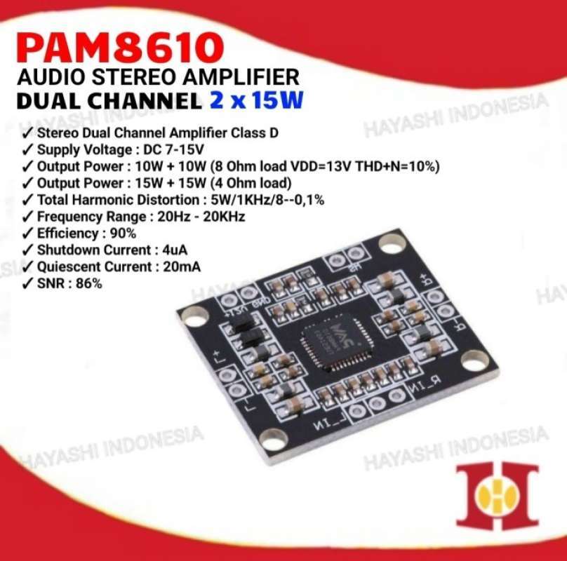 Jual MODUL STEREO AMPLIFIER AUDIO DUAL CHANNEL 2X15W CLASS D PAM8610 di ...