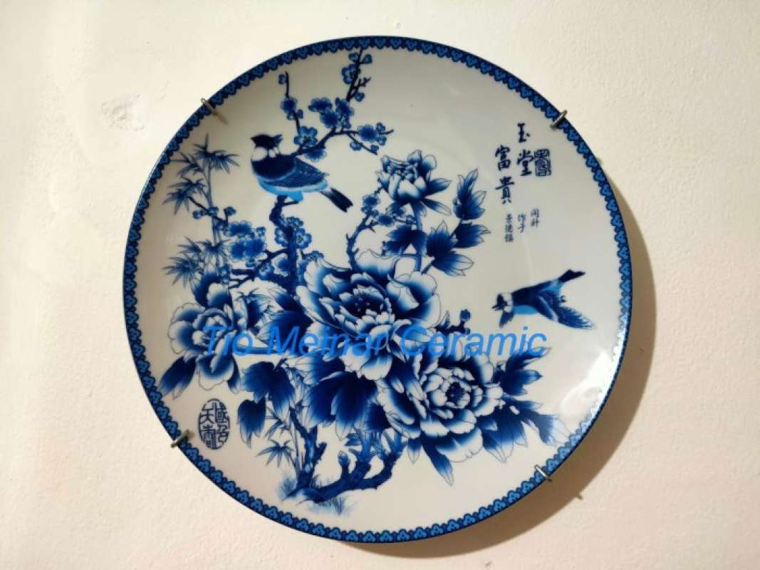Jual Keramik Pajangan Piring Antik Cina Kansai White Blue Motif Burung ...
