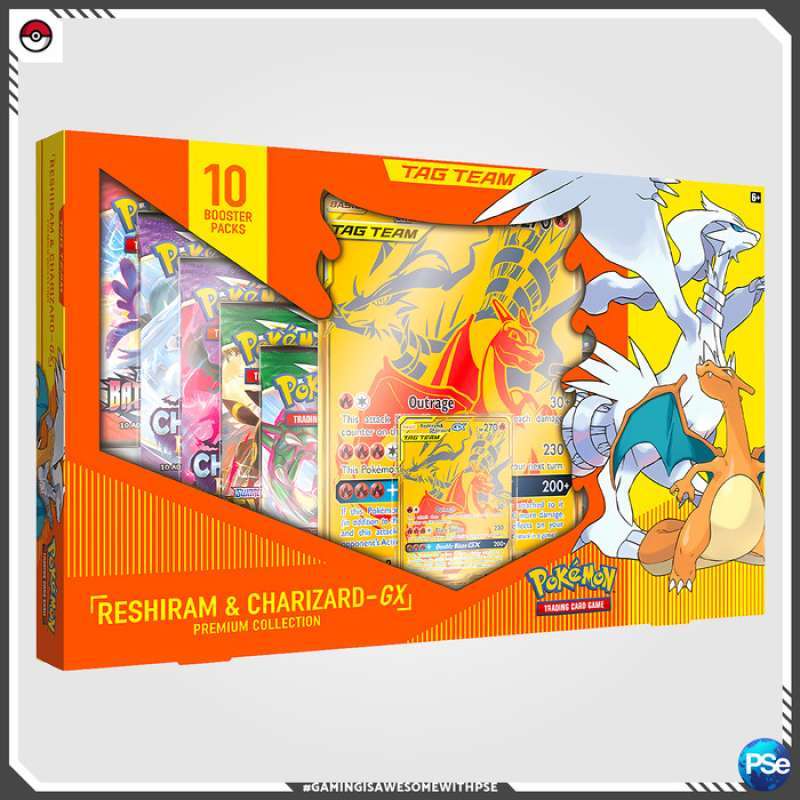 Promo Pokemon Card Reshiram & Charizard GX Gold Premium Collection Box ...