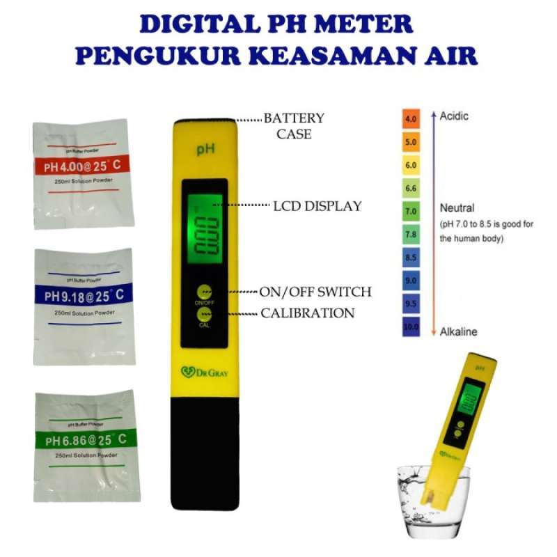 Jual PH METER AUTO KALIBRASI Merek DR Gray + 3 MACAM BUBUK PENGUKUR AIR ...