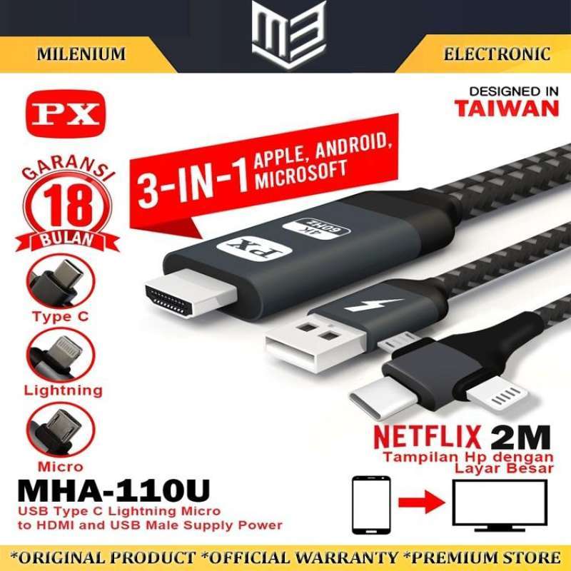 Jual HDMI to USB Micro TypeC Lightning Converter TV IOS Android PX MHA-110U di Seller Milenium ...