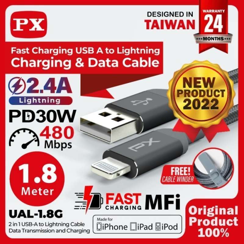 Jual Kabel Data iPhone Lightning Fast Charging MFi 1.8m PX UAL-1.8G di ...