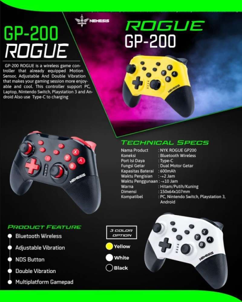 Jual NYK GP200 / GP-200 Rogue Gamepad Bluetooth Dual Mode Gaming Controller di Seller Silvanna ...