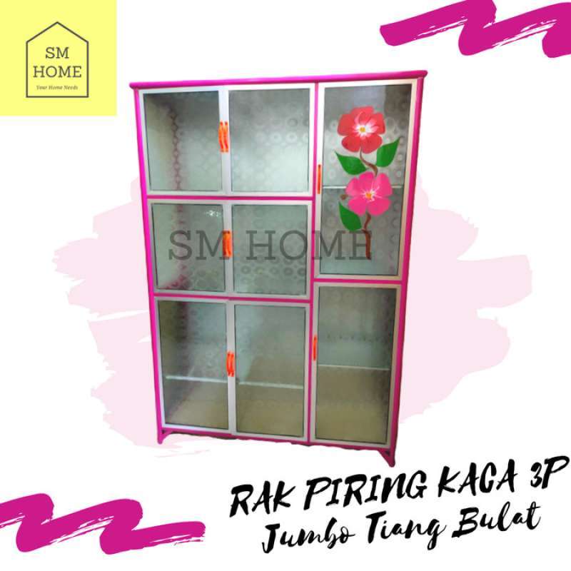 Promo RAK PIRING 3PINTU ALUMINIUM FULL BOX TIANG JUMBO KACA PAINTING ...