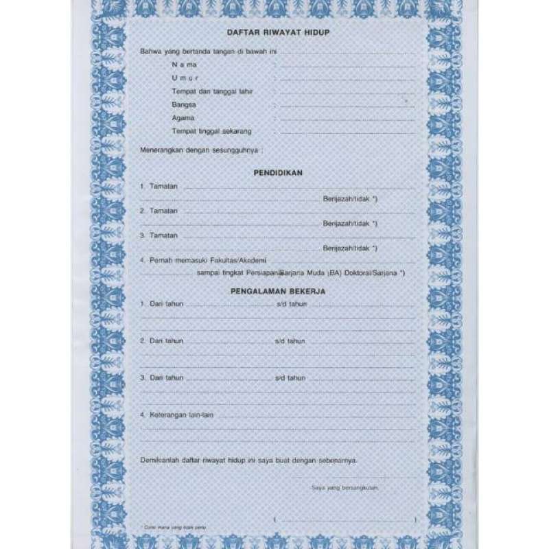 Jual Kertas Formulir Daftar Riwayat Hidup [1 Pack / 75 Lembar] / Surat ...