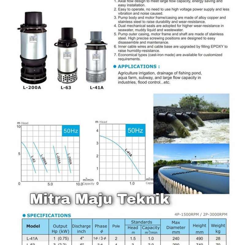 Jual Pompa Celup Tambak Banjir Padova L-200a 5.5kw 7,5hp 380v 8inc 1500 ...