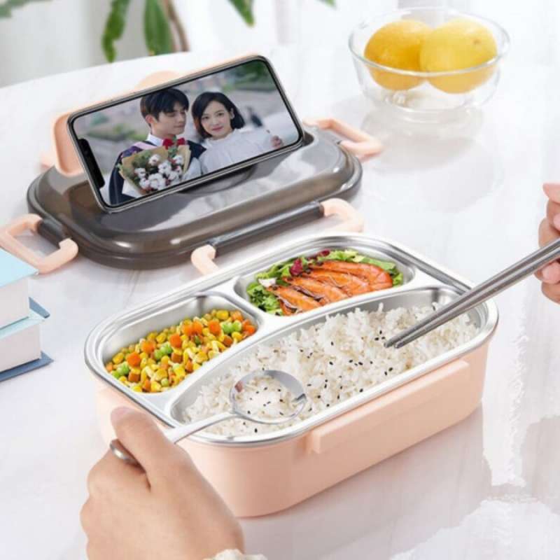 Promo Kotak Makan 3 Sekat / Lunch Box Stainless Tahan Panas Anti Tumpah ...