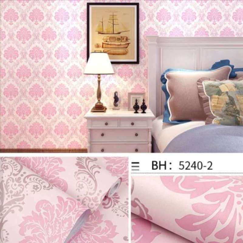 Promo Wallpaper Elegan Batik Pink Stiker Dekorasi Dinding Ruang Tamu ...
